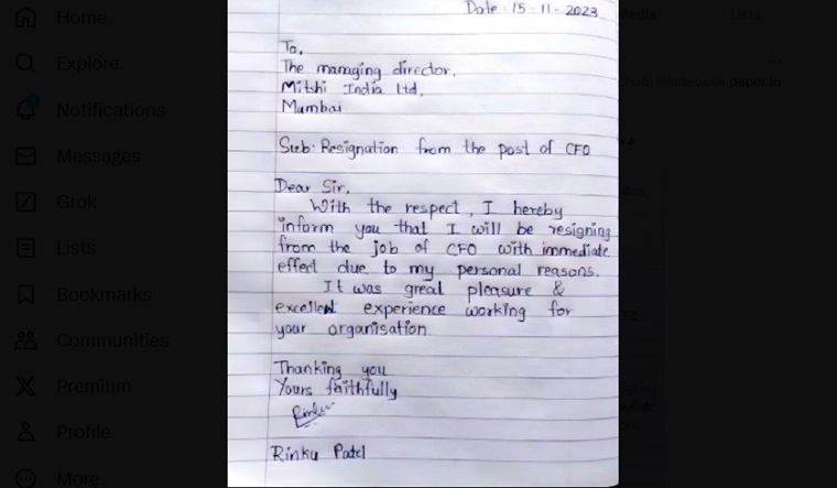Mitshi India CFO steps down; handwritten resignation letter on notebook ...