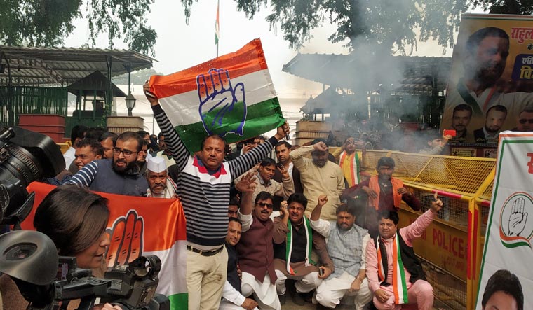 Congress workers celebrate at headquarters after election results- The Week