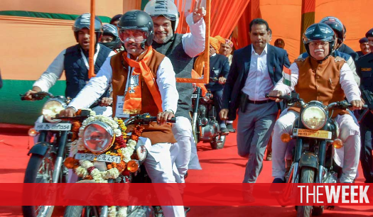 Amit Shah leads BJP's mega bike rally in Haryana's Jind
