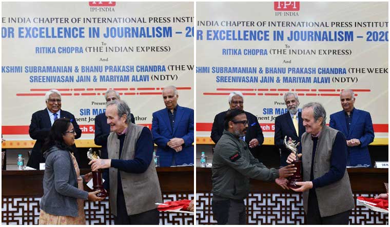 THE WEEK's Lakshmi Subramanian, Bhanu Prakash Chandra presented IPI- India Award- The Week