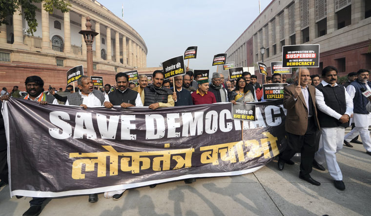 Parl: Oppn protest against suspensions, demand statements from PM Modi ...