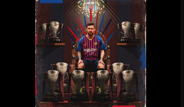 GoT meets FCB: Messi poses on 'Iron Throne' with La Liga trophies- The Week