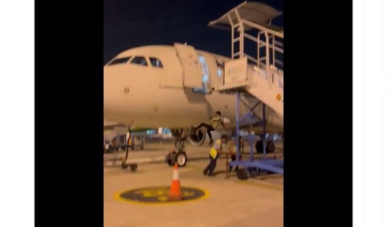 WATCH | Viral video shows airline staffer falling from plane as ...